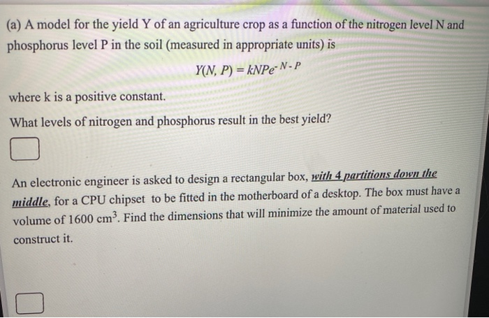 Solved (a) A model for the yield Y of an agriculture crop as | Chegg.com