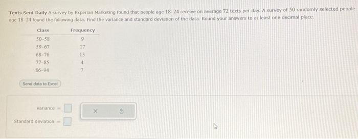 Solved Texts Sent Daily A survey by Experian Matketing found | Chegg.com
