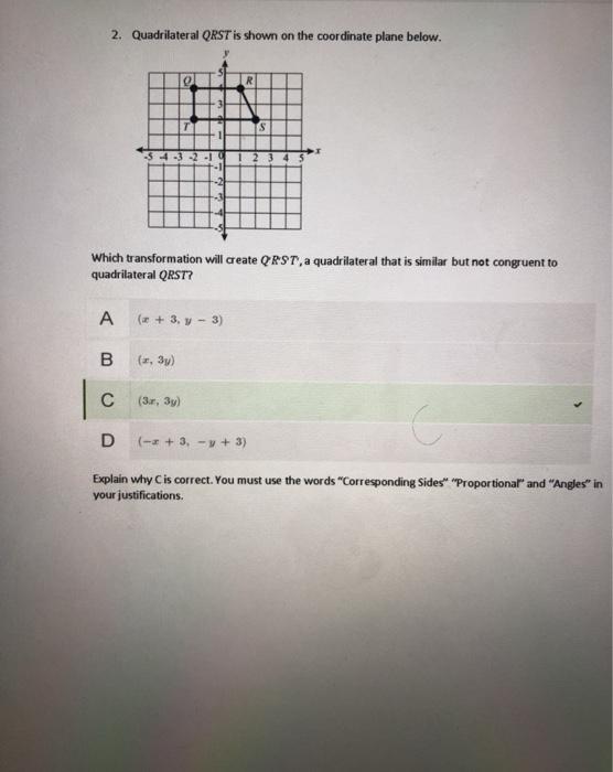 Solved 2. Quadrilateral QRST is shown on the coordinate | Chegg.com