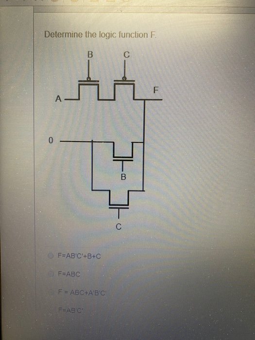 Solved Determine the logic function F. FEAB'C'+B+C FEABC F = | Chegg.com