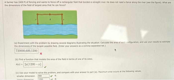 Solved farmer has 2400 ft of fencing and wants to fence off | Chegg.com