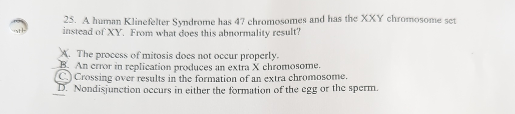 Solved A human Klinefelter Syndrome has 47 ﻿chromosomes and | Chegg.com