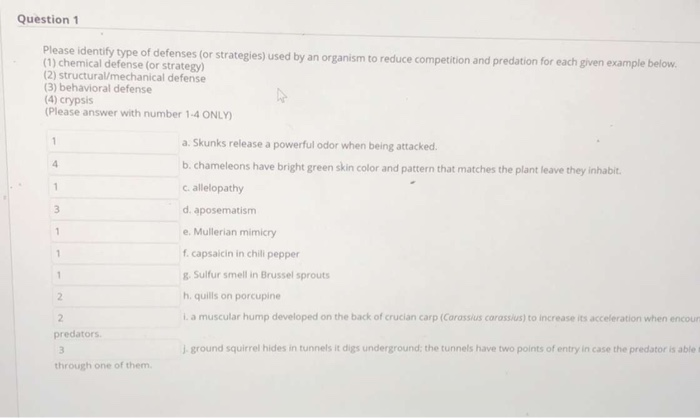 Solved Question 1 Please identify type of defenses (or | Chegg.com
