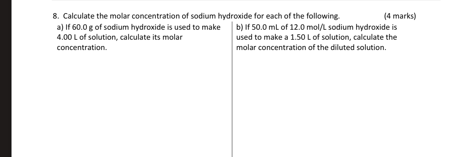 Solved Calculate the molar concentration of sodium hydroxide | Chegg.com