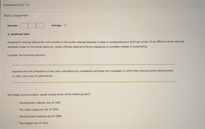 Solved Homework (Ch 17) Back to Assignment Attempts: | Chegg.com