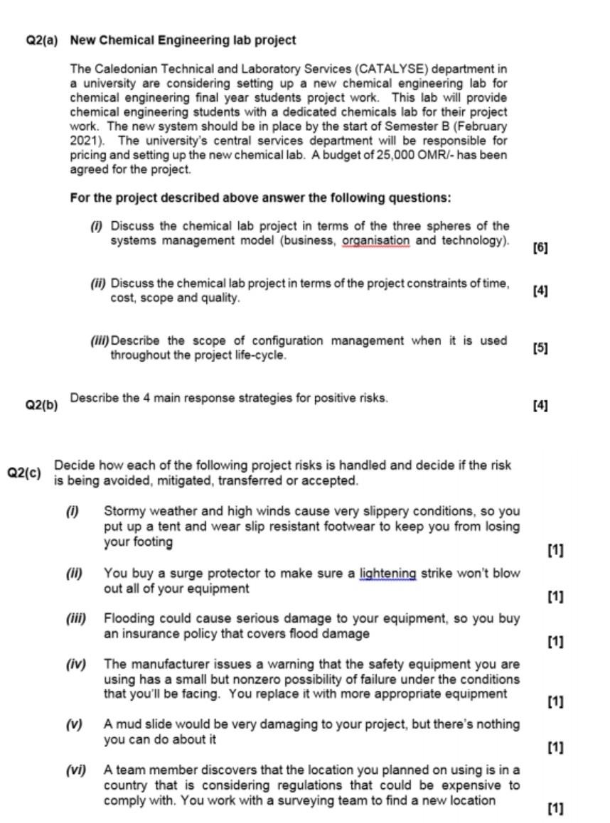 Solved Q2(a) New Chemical Engineering lab project The | Chegg.com