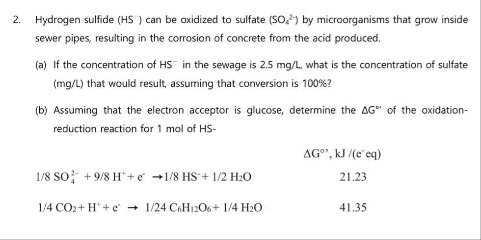Solved Hydrogen sulfide (HS-)can be oxidized to sulfate | Chegg.com