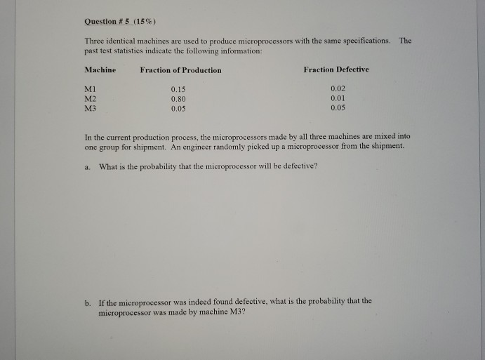 Solved Question # 5 (15%) Three identical machines are used | Chegg.com