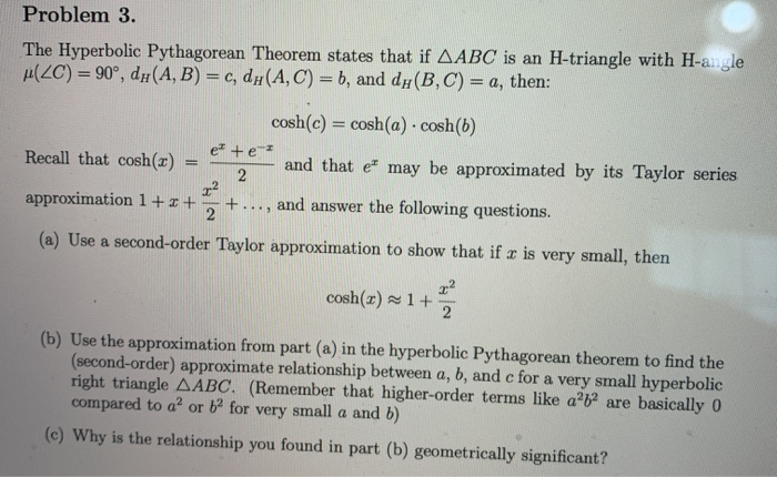 Solved Problem 3. The Hyperbolic Pythagorean Theorem states | Chegg.com