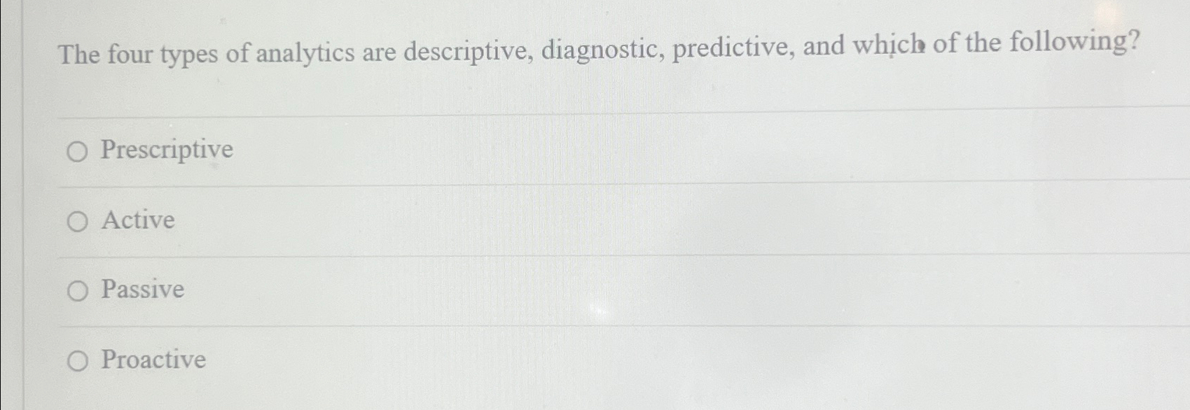 Solved The four types of analytics are descriptive, | Chegg.com