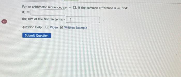 Solved For an arithmetic sequence, a31=42. If the common | Chegg.com