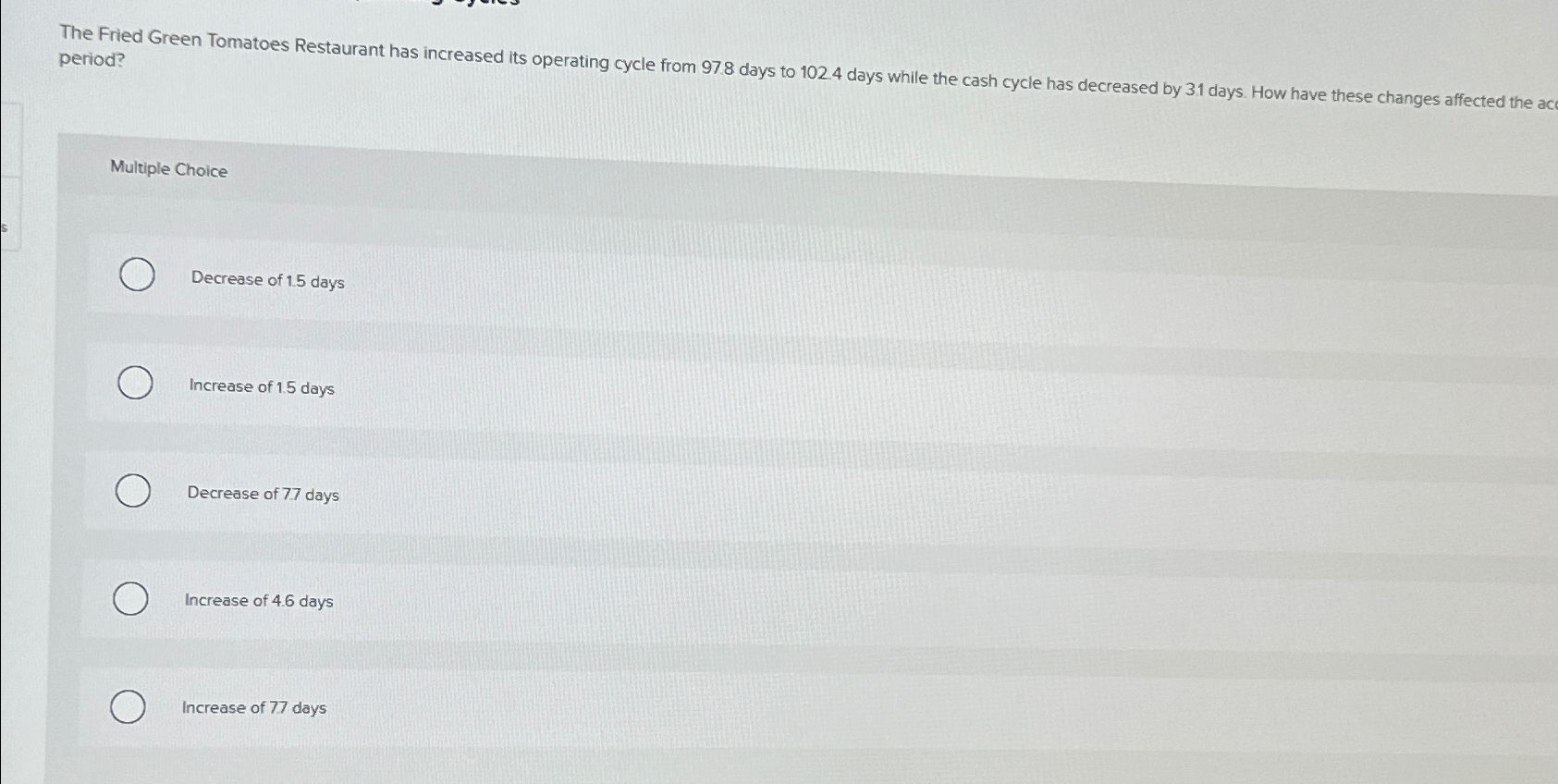 Solved The Fried Green Tomatoes Restaurant has increased its | Chegg.com