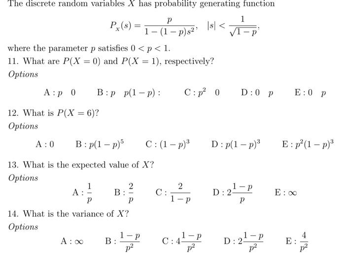 Solved The discrete random variables X has probability | Chegg.com