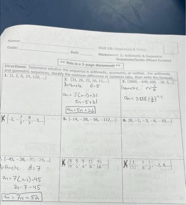 Solved Date: Name: Unit 10: Sequences & Series Bell: | Chegg.com