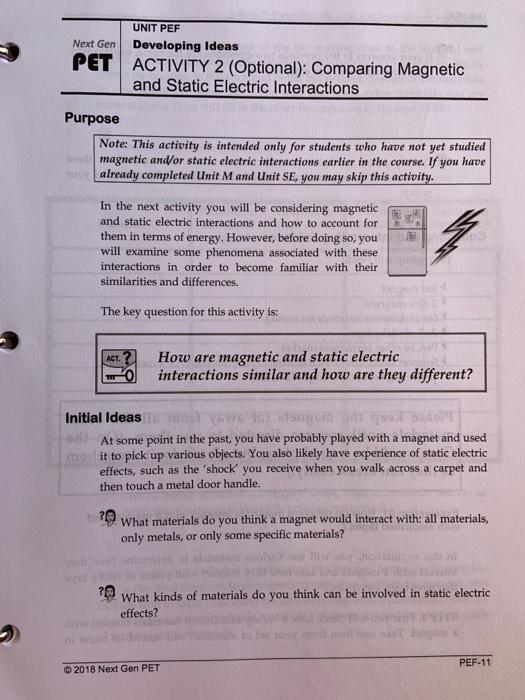 Solved Next Gen UNIT PEF Developing Ideas PET ACTIVITY 2 | Chegg.com