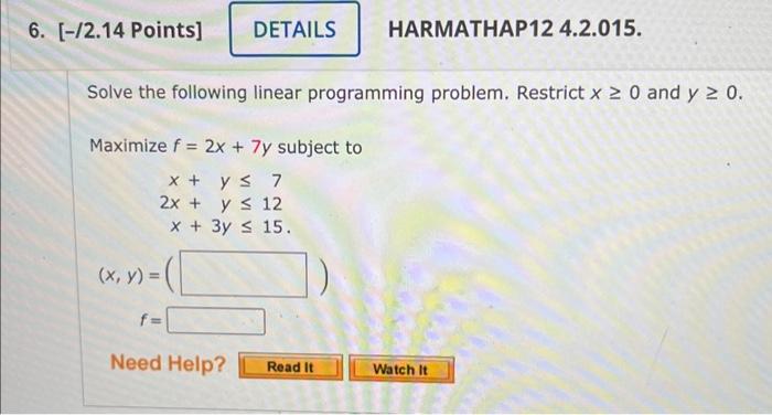 Solved Solve the following linear programming problem. | Chegg.com