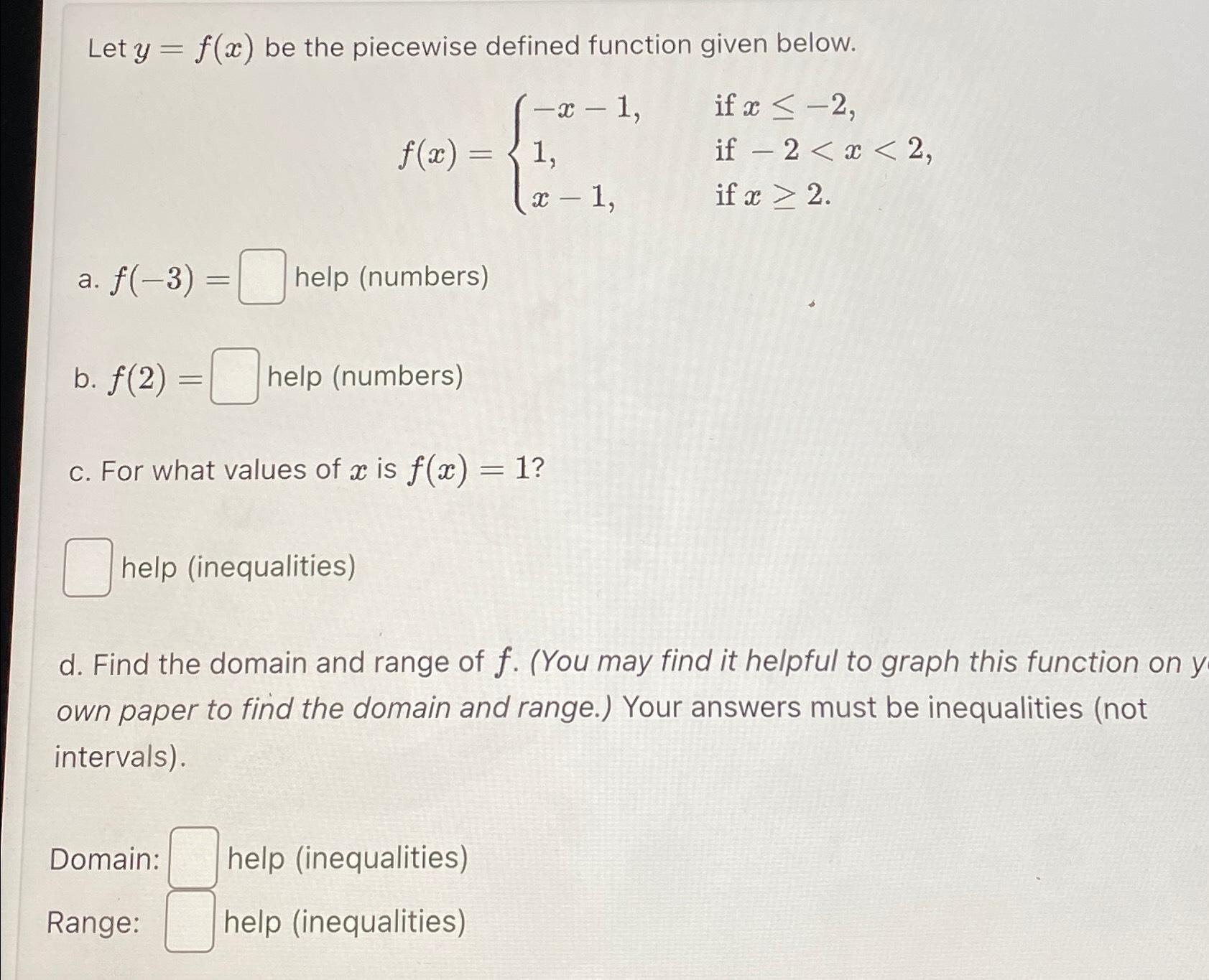 Solved Let y=f(x) ﻿be the piecewise defined function given | Chegg.com