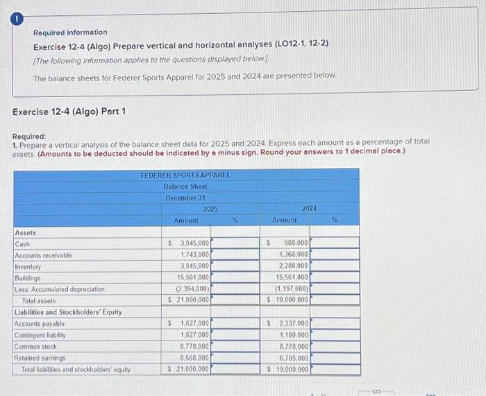 Solved Required informotion Exercise 12-4 (Algo) Prepare | Chegg.com