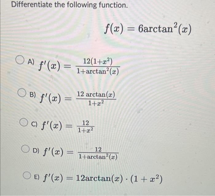 Solved Differentiate the following function. | Chegg.com