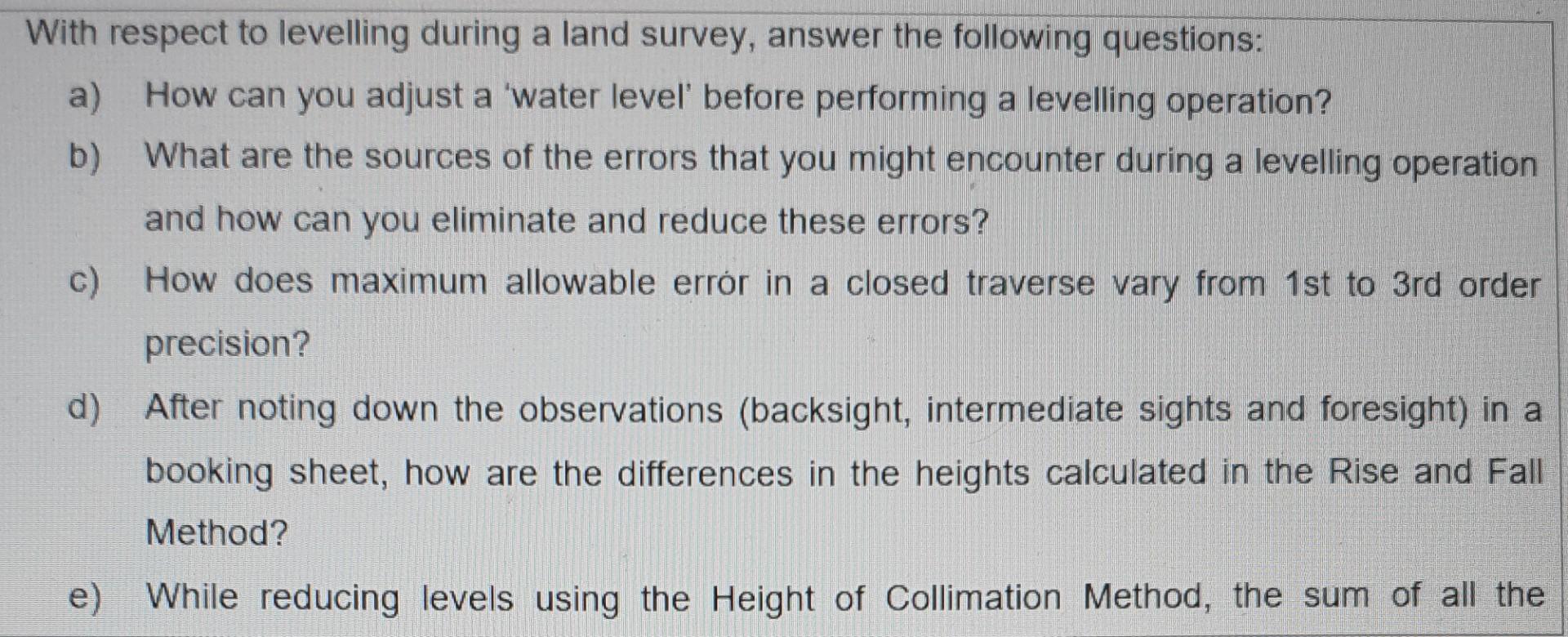 Solved With respect to levelling during a land survey, | Chegg.com
