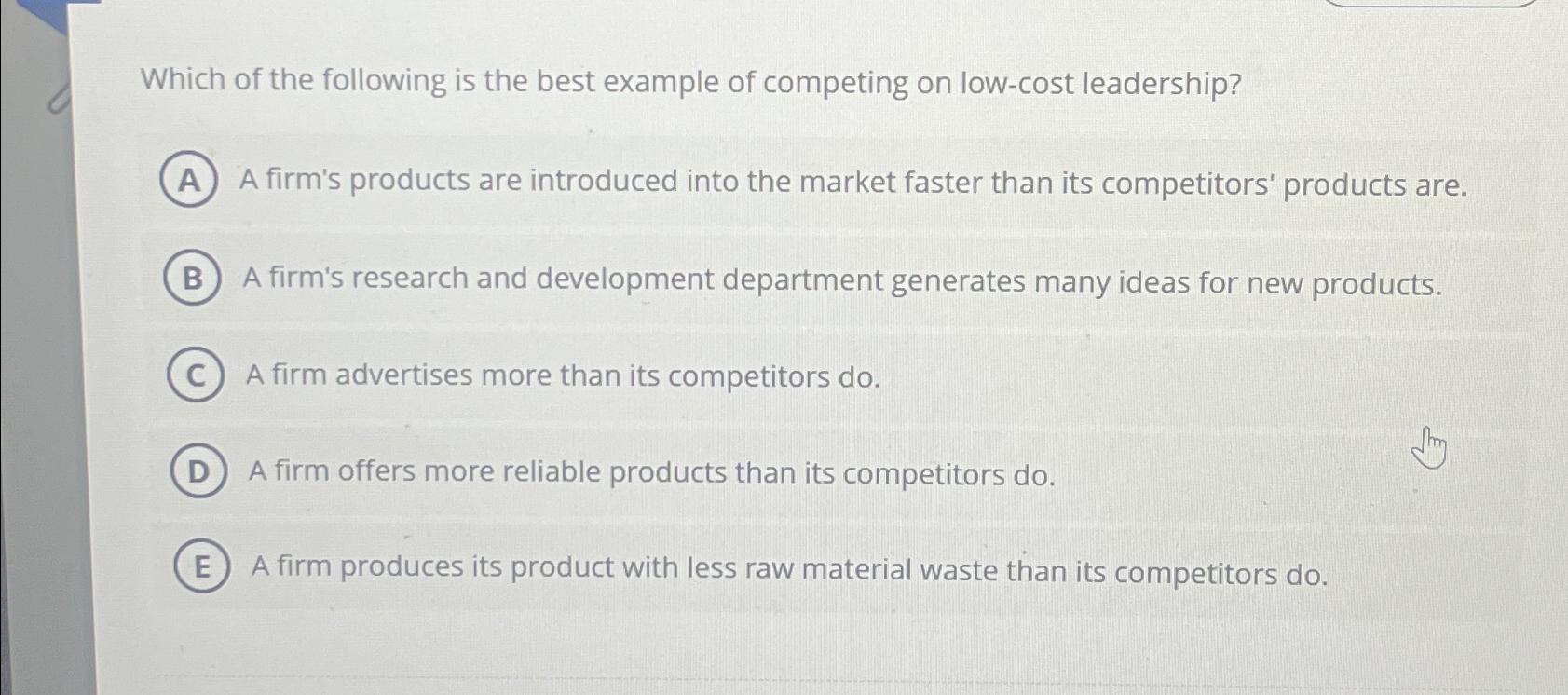 Solved Which of the following is the best example of | Chegg.com
