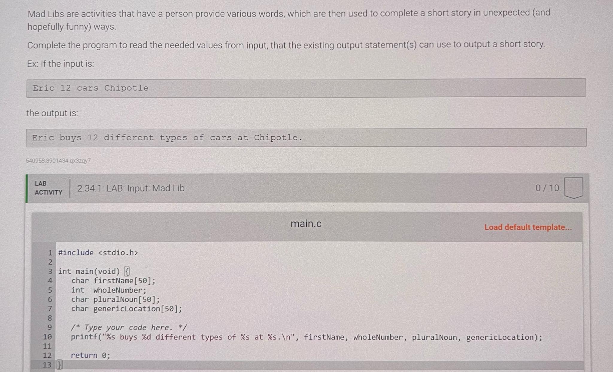 Solved Mad Libs are activities that have a person provide | Chegg.com