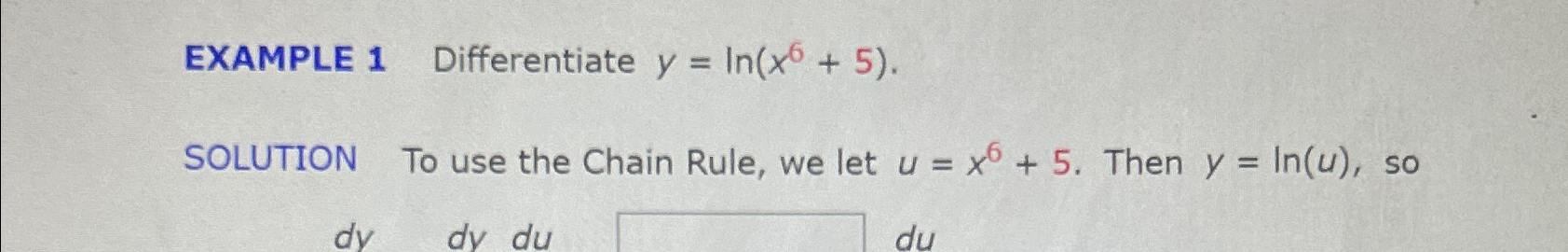 Solved EXAMPLE 1 ﻿Differentiate y=ln(x6+5)SOLUTION To use | Chegg.com
