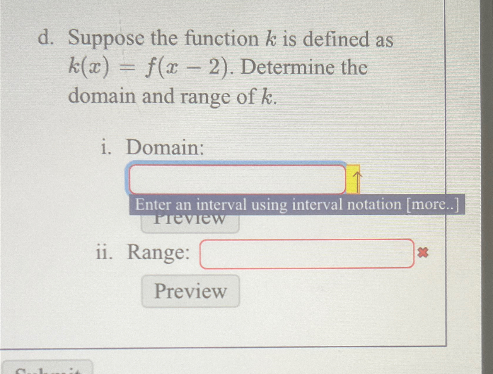 Solved d. ﻿Suppose the function k ﻿is defined as | Chegg.com