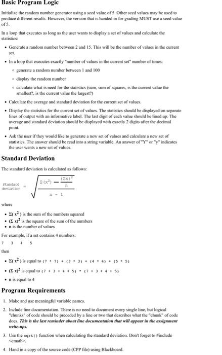 Solved Basic Program Logic Initialize the random number | Chegg.com