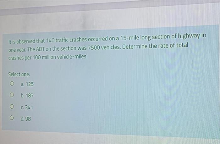 Solved it is observed that 140 traffic crashes occurred on a | Chegg.com