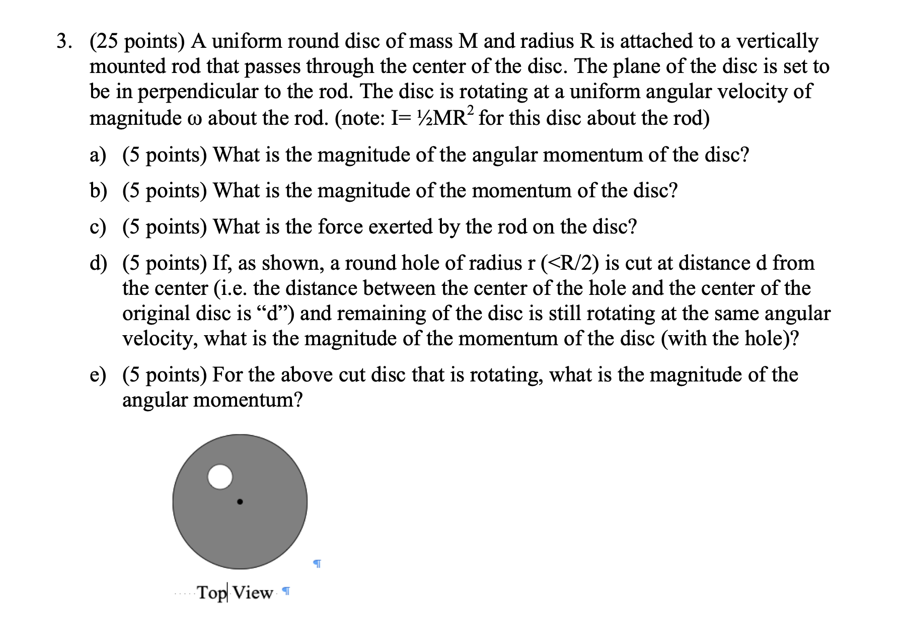 Solved by an EXPERT A uniform round disc of mass M and radius R is | Chegg.com