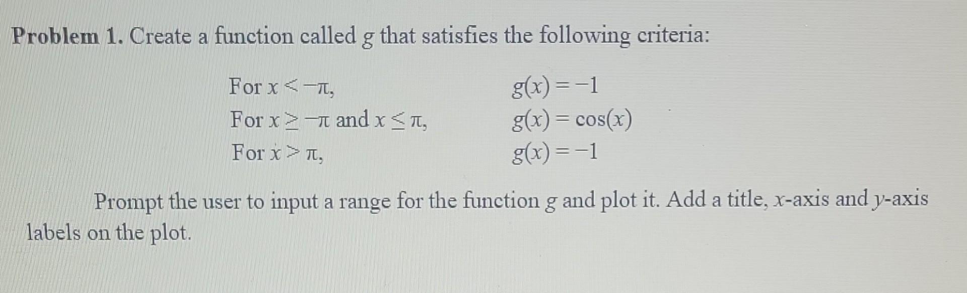 Solved Problem 1. Create a function called g that satisfies | Chegg.com