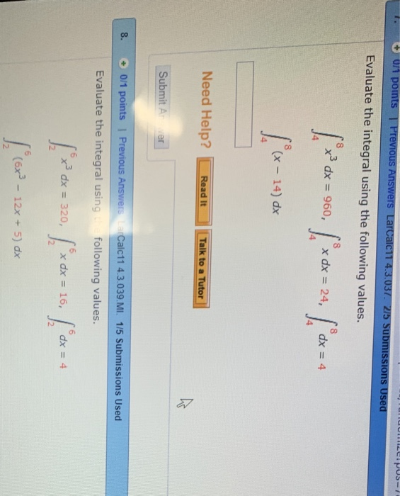 Solved U n points HU Previous Answers LarCalc11 4.3.037. 275 | Chegg.com