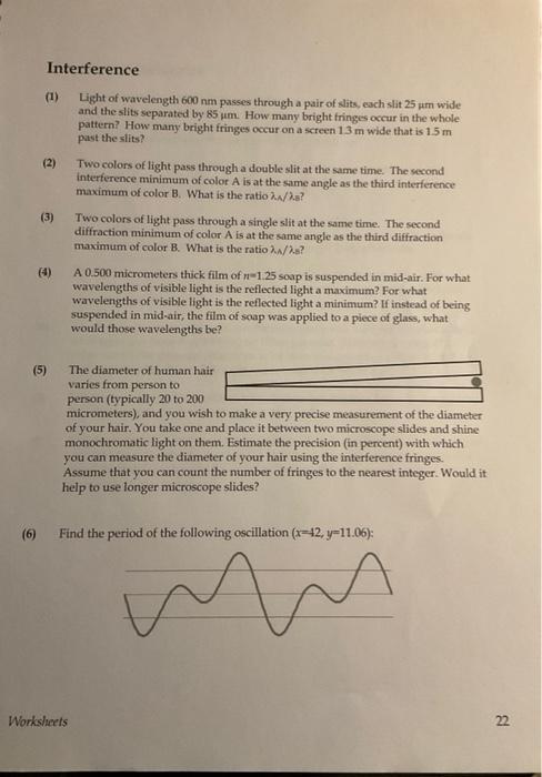 Solved (2) Two colors of light pass through a double slit at | Chegg.com
