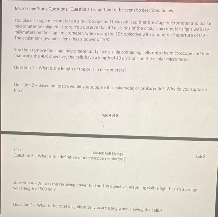 Solved Microscopy Study Questions: Questions 1-5 pertain to | Chegg.com