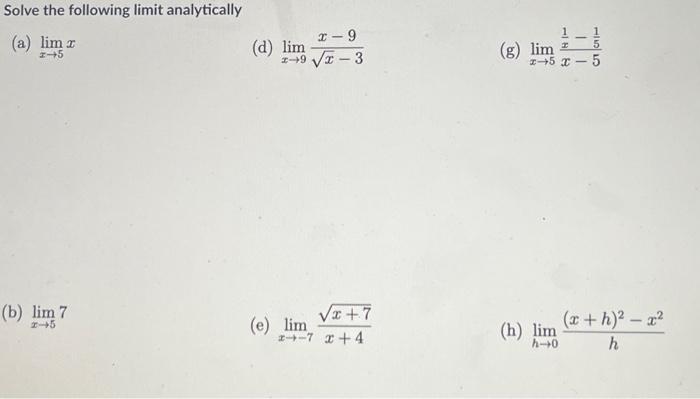 Solved Solve the following limit analytically (a) limx→5x | Chegg.com