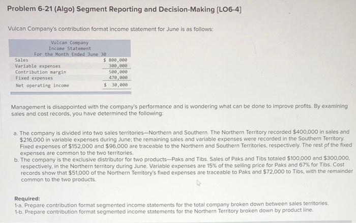 Solved Problem 6-21 (Algo) Segment Reporting and | Chegg.com