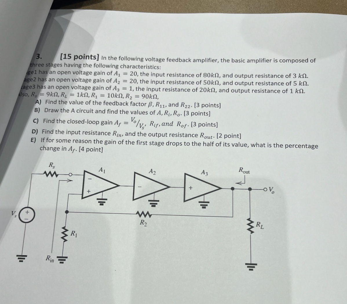 Solved [15 ﻿points] ﻿In the following voltage feedback | Chegg.com
