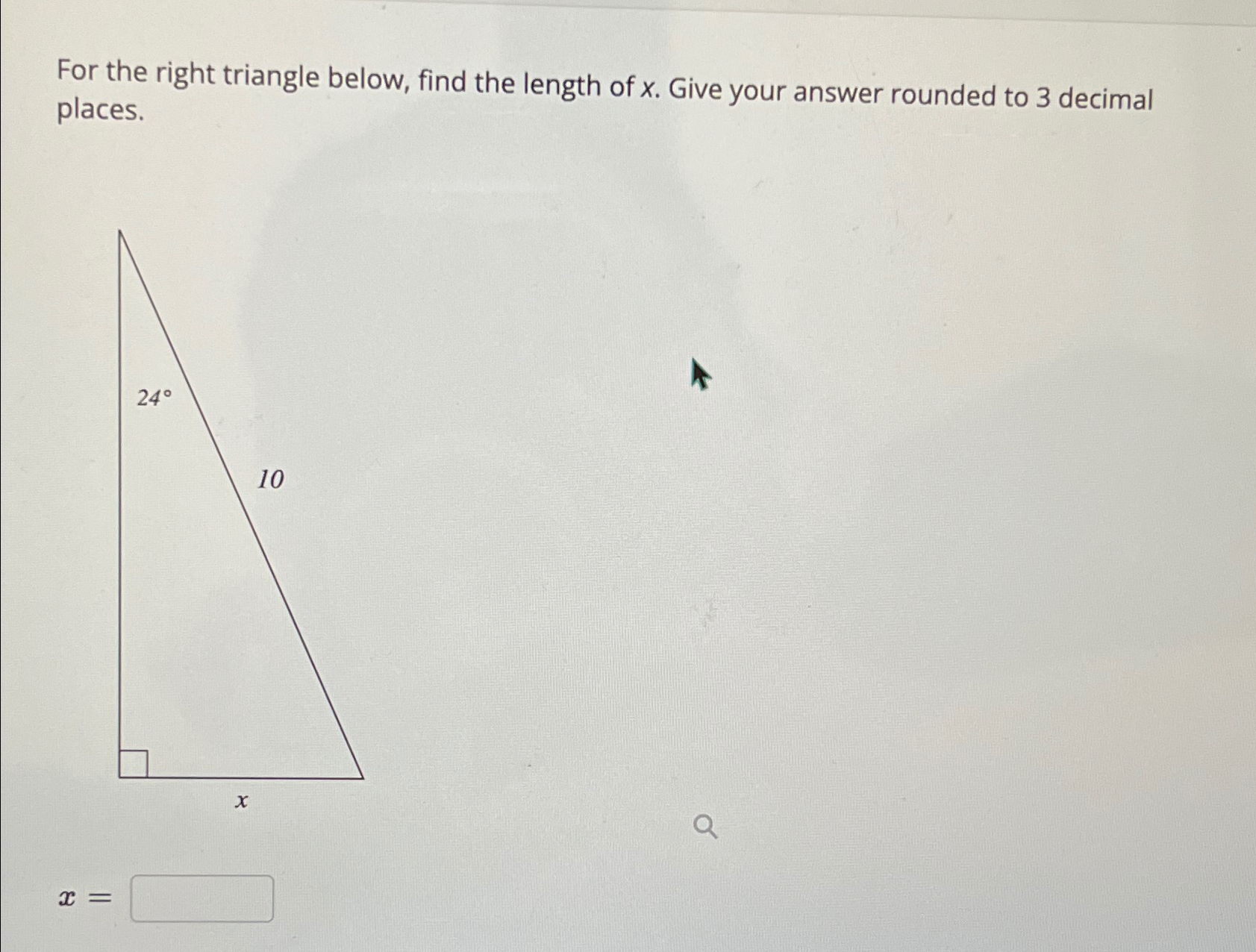 Solved For the right triangle below, find the length of x. | Chegg.com