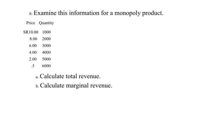 Solved 6. Examine this information for a monopoly product. | Chegg.com
