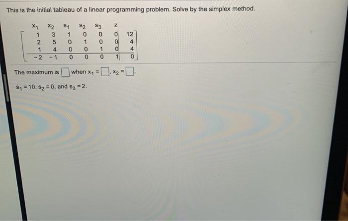 Solved This is the initial tableau of a linear programming | Chegg.com