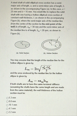 Solved A steel shaft of solid elliptical cross section has a | Chegg.com
