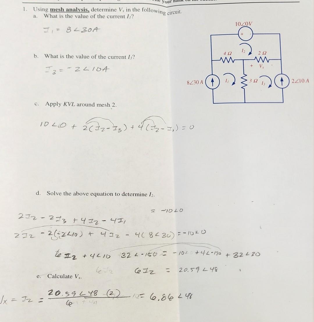 Solved 1. Using mesh analysis, determine Vx in the following | Chegg.com