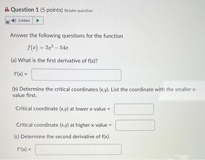 Solved A Question 1 (5 points) Retake question Answer the | Chegg.com Solved A Question 1 (5 points) Retake question Answer the | Chegg.com
