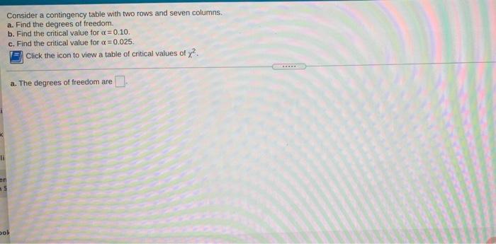 Solved consider a contingency table with two rows and seven | Chegg.com