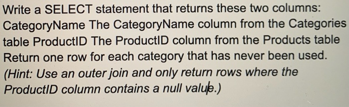 Solved Write A Select Statement That Returns These Two 9500