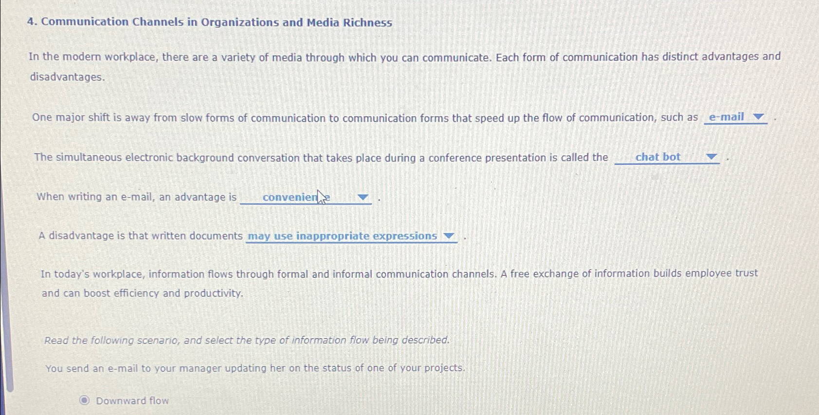 Solved Communication Channels in Organizations and Media | Chegg.com