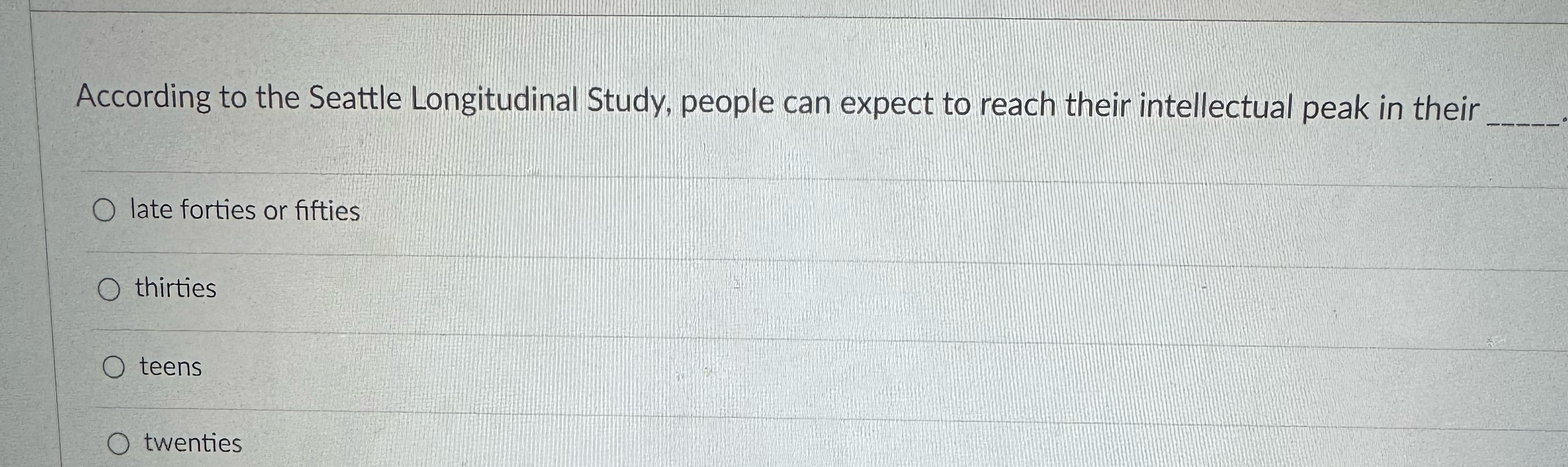 Solved According to the Seattle Longitudinal Study, people | Chegg.com