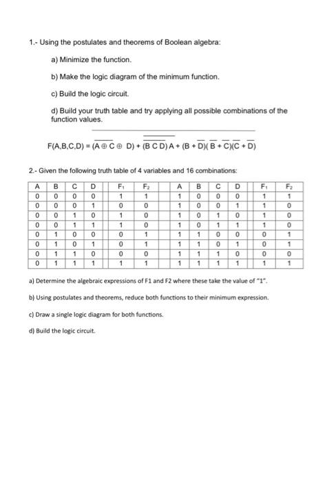 Solved 1 Using The Postulates And Theorems Of Boolean