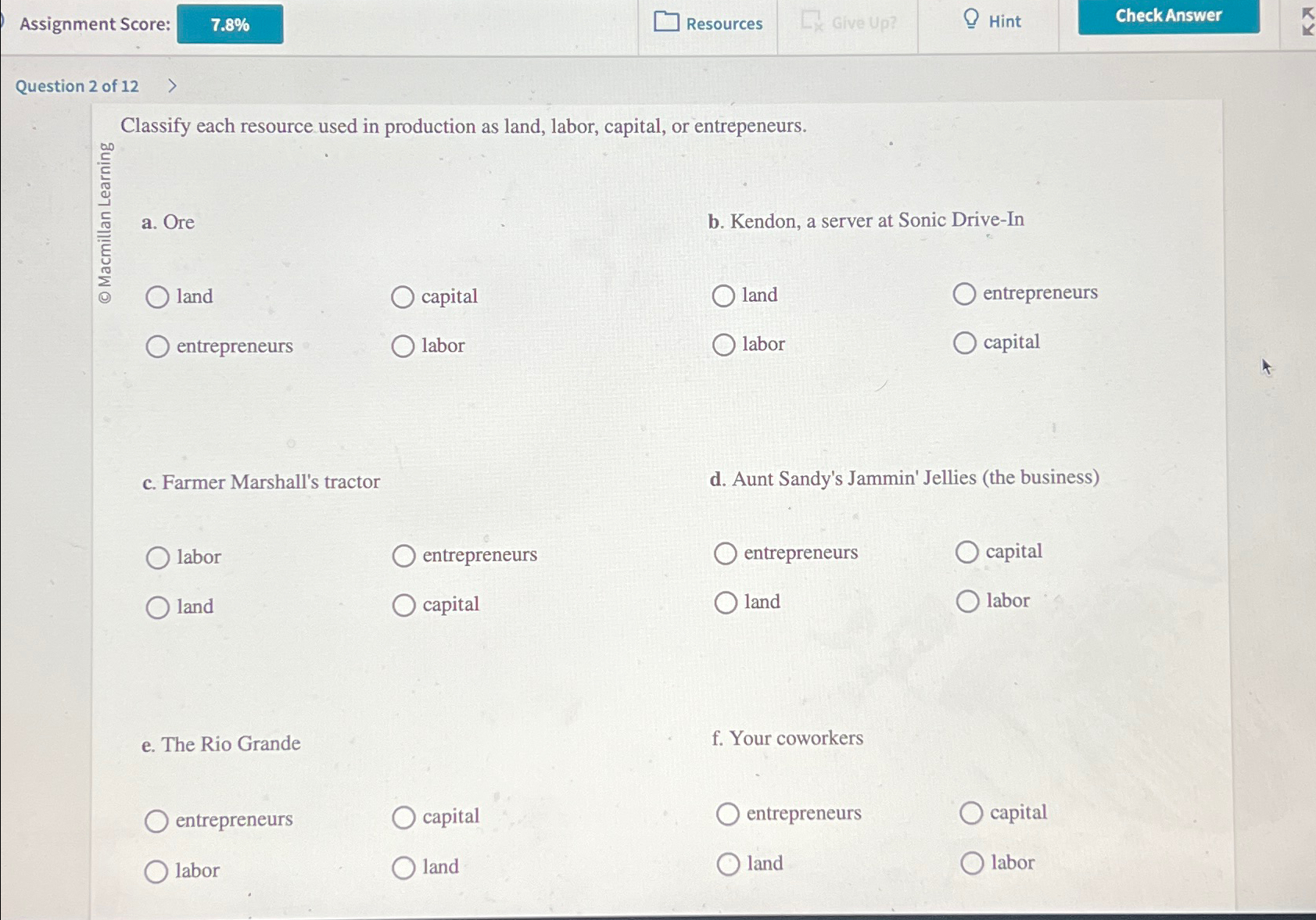 Solved Assignment Score:HintQuestion 2 ﻿of 12Classify each | Chegg.com